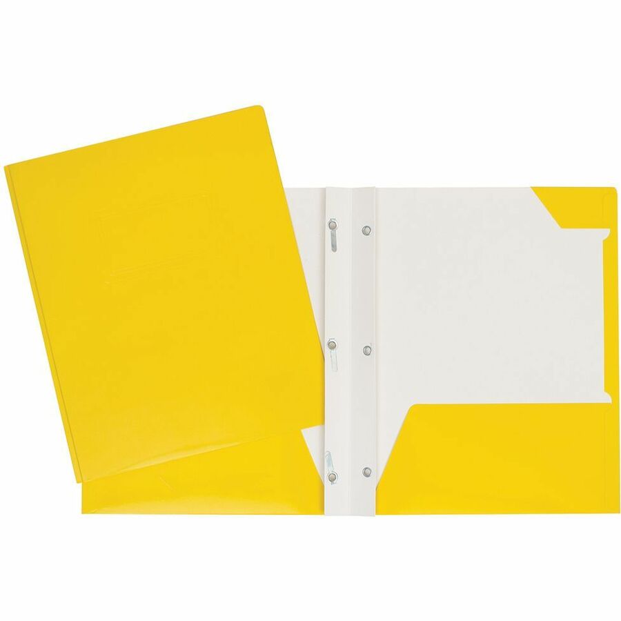Duo-tang Carton Laminé, attaches et pochettes, Jaune | Service Scolaire