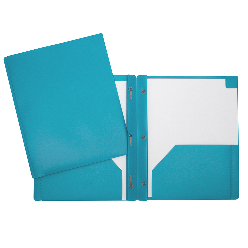 Hard Plastic Duo-tang with Fasteners and Pockets, Light Blue | Service ...